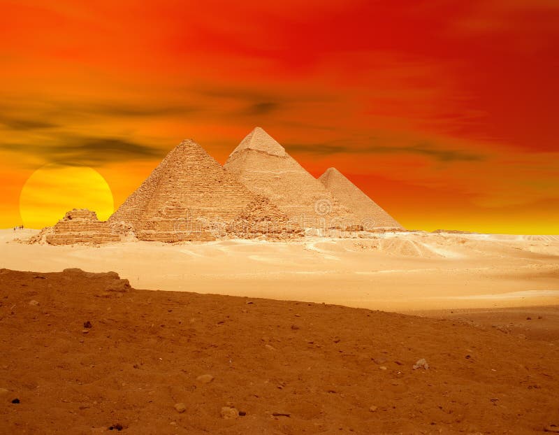 Pyramids sunset Drama stock image. Image of culture, dimensional - 1700603
