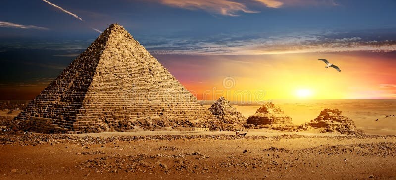 Pyramids at sunset stock photo. Image of famous, site - 101093414