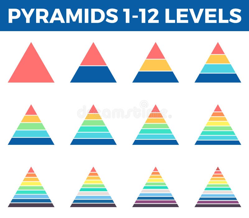 Pyramids, Triangles with 1 - 12 Steps, Levels. Stock Vector ...