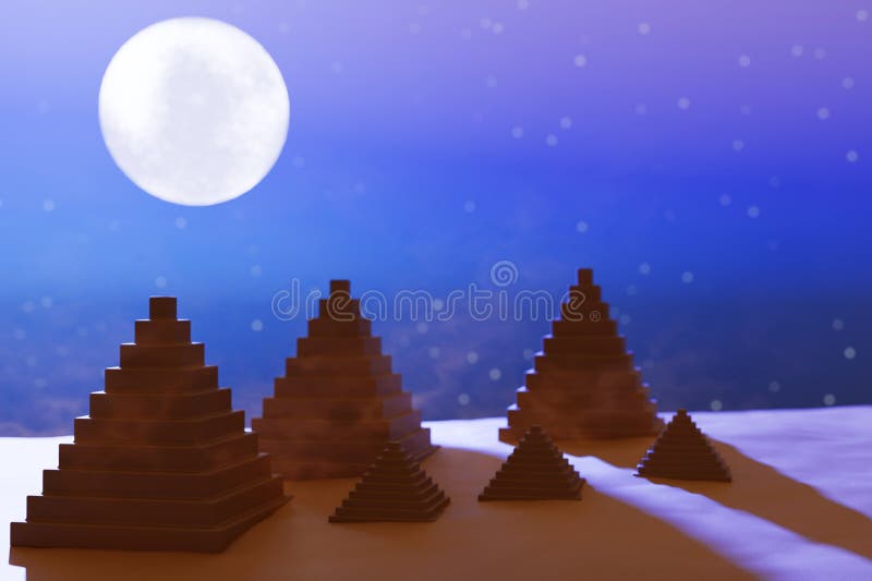 Pyramids Under a Full Moon in a Starry Night Sky. Stock Illustration ...