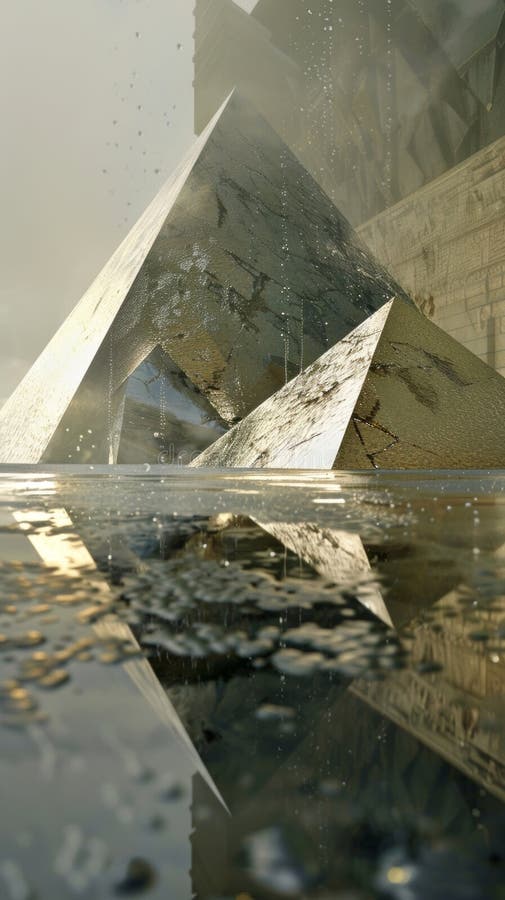 A Pyramidshaped Reflection in a Rippling Puddle Creating a Distortion ...