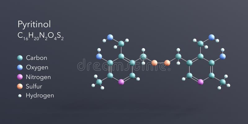 Pyritinol Molecule 3d Rendering, Flat Molecular Structure with Chemical ...
