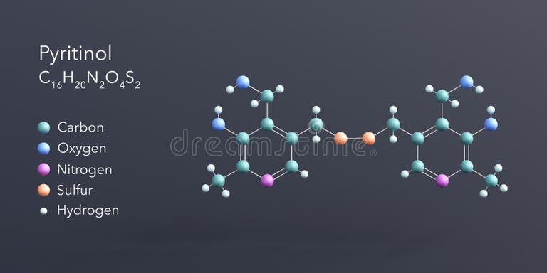 Pyritinol Molecule 3d Rendering, Flat Molecular Structure with Chemical ...