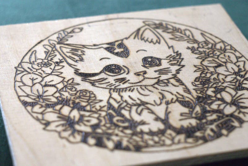 Pyrography of a Cat on Wood Stock Image - Image of burning, writing ...