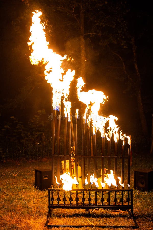 Pyrophone Fire Organ at Night Playing Music Stock Photo - Image of ...