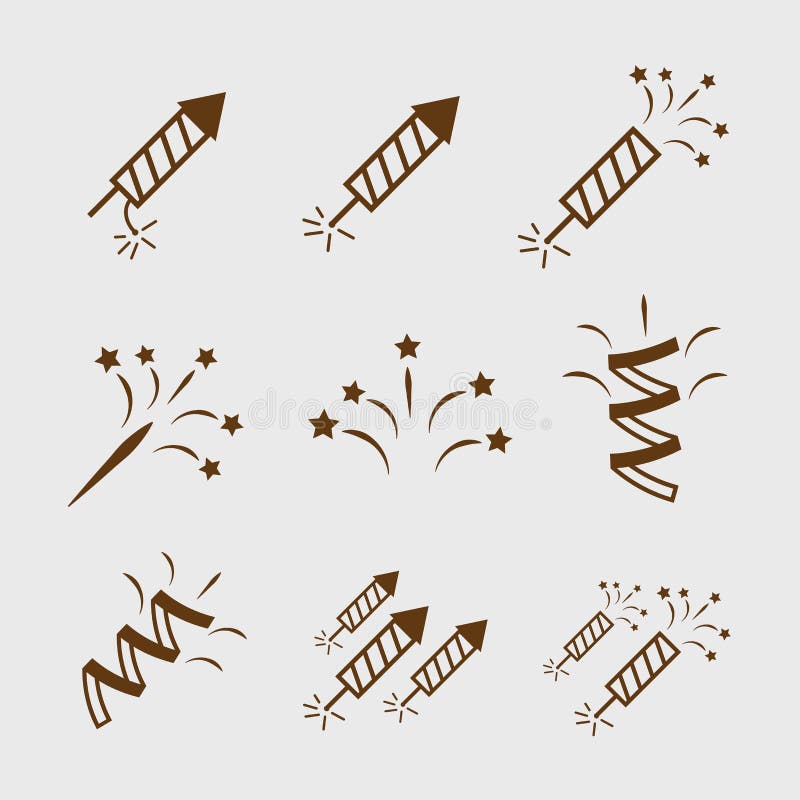 Pyrotechnic Line Icons. Fireworks and Celebration Stock Illustration ...