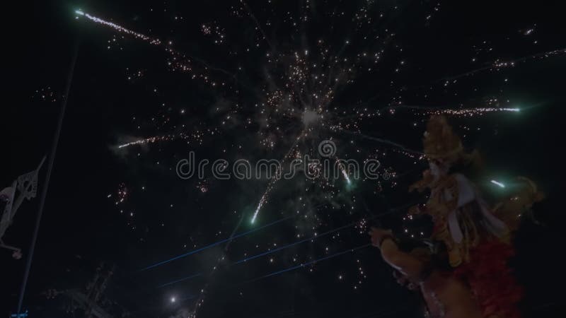 Pyrotechnic Rocket Soars into the Dark Night Sky with Sparks and ...