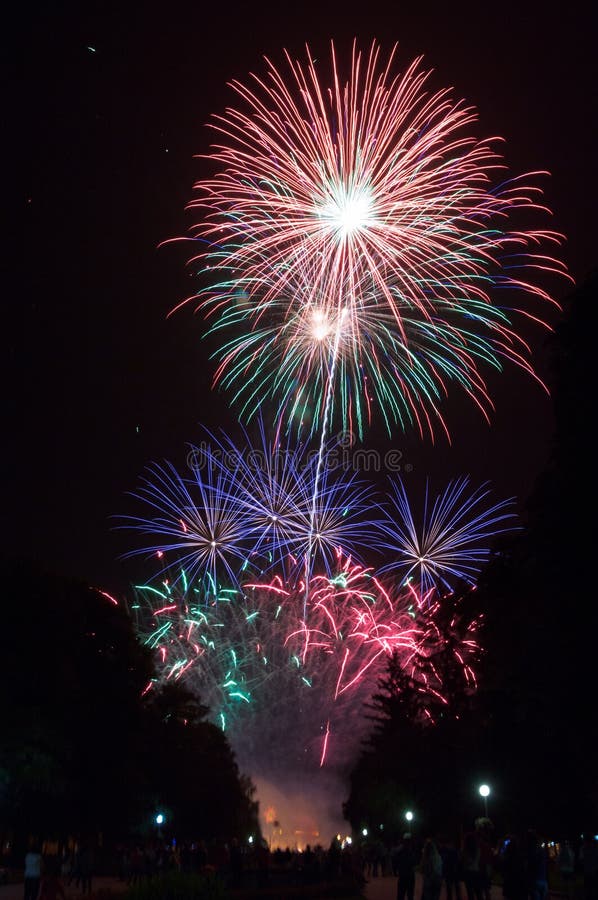 Pyrotechnic Show. Fireworks in the Night Sky Over the City. Stock Image ...