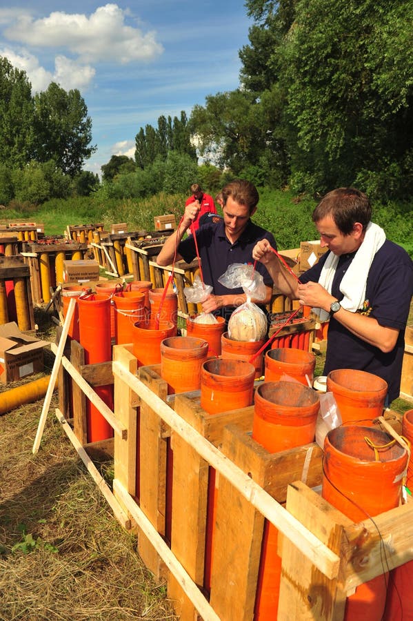 Pyrotechnicians at work editorial image. Image of fireworks - 79960810