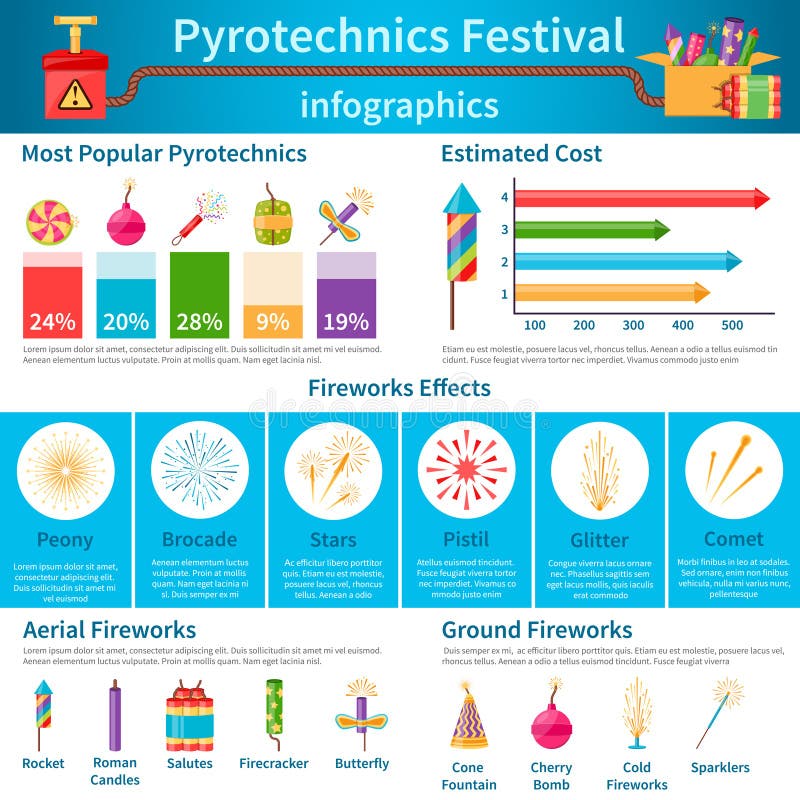 Pyrotechnics Festival Flat Infographics Stock Vector - Illustration of ...