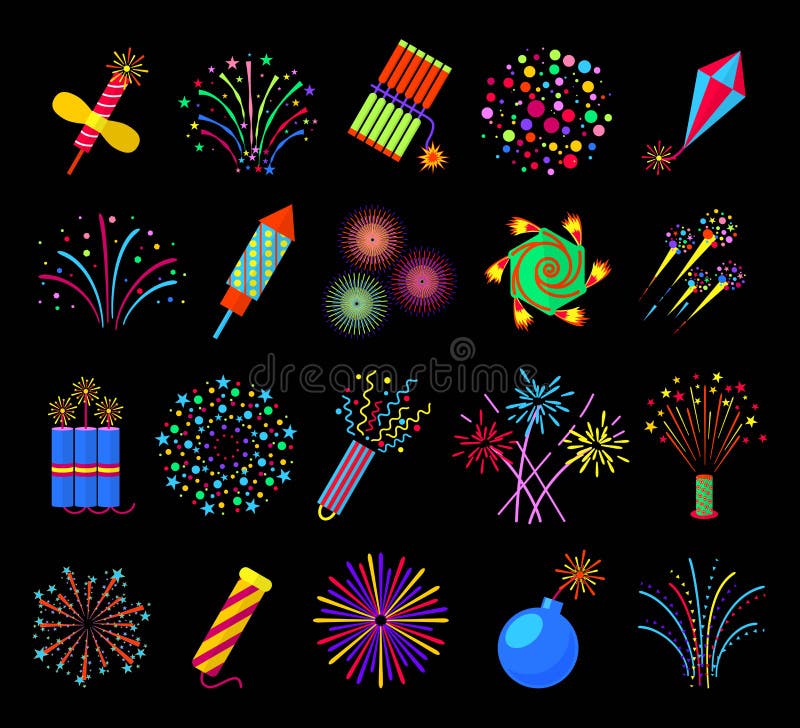 Pyrotechnics and Fireworks Illustration, Petards Fire Crackers Signs ...