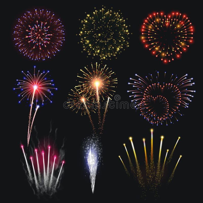 Pyrotechnics and Fireworks Vector. Stock Vector - Illustration of burn ...