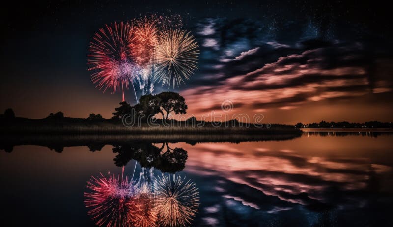 Fireworks in water stock illustration. Illustration of nature - 272810383