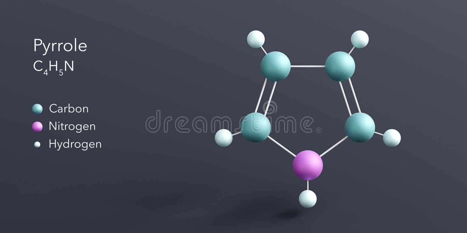 Pyrrole Molecule, Structural Chemical Formula, Ball-and-stick Model ...