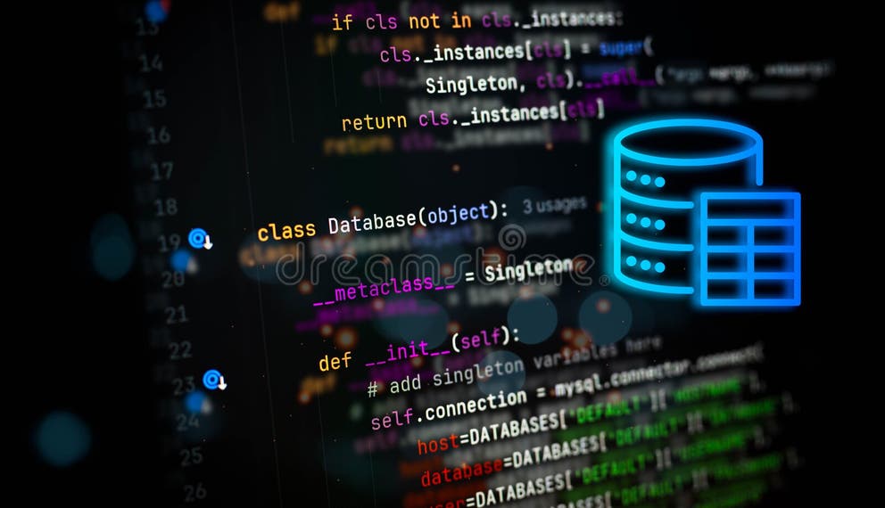 Python Code for Database Connection with Glowing Neon Database Icon ...