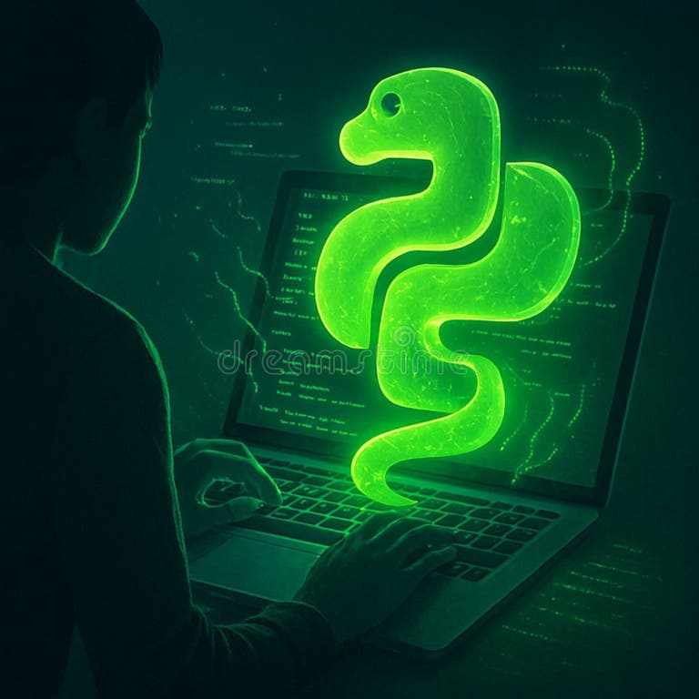 Python Code Illuminated: Digital Immersion in Green Glow Stock Illustration - Illustration of ...