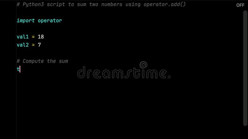 Python Code To Add Two Numbers Using Operator.Add() Method Stock Video - Video of display ...