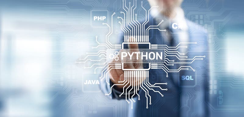 Python High-level Programing Language. Application and Web Development Concept on Virtual Screen ...