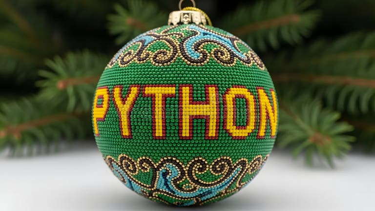 Python Programming Language Christmas Ornament on a Festive Fir Tree ...