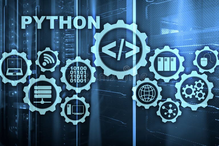 Python Programming Language on Server Room Background. Programing ...