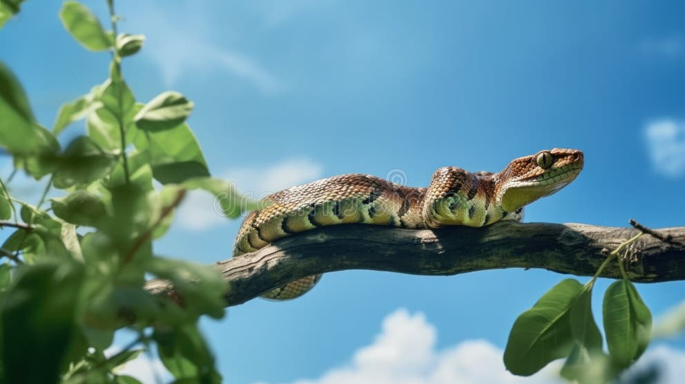 Python Resting on Tree Branch Against Sky Stock Illustration ...