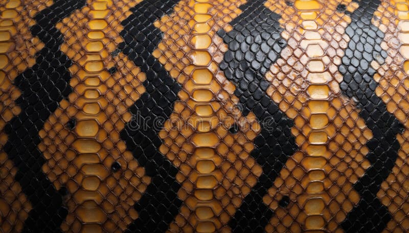Python Skin Pattern Background. Exotic Snake Skin, Vibrant Yellow Orange Colors, Black Seamless ...