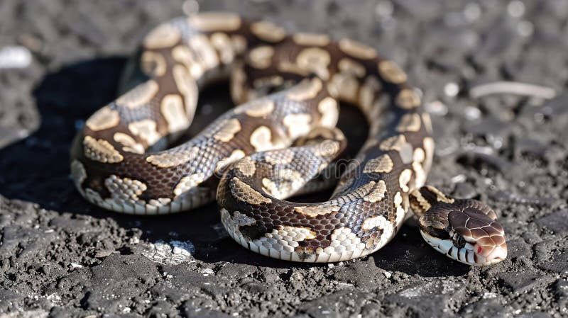 Python Snake Coiled on Black Sand Stock Illustration - Illustration of ...
