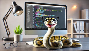 Python Snake Programming Python on Modern Office Desk Stock ...