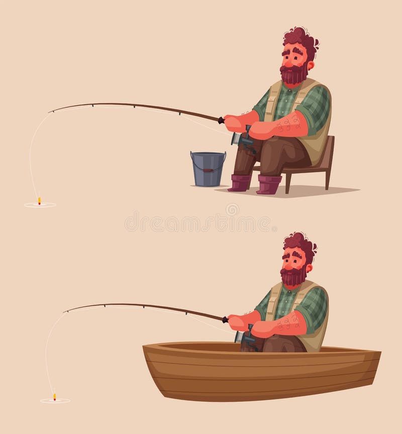Pêcheur Avec La Canne à Pêche Illustration De Vecteur De Dessin Animé