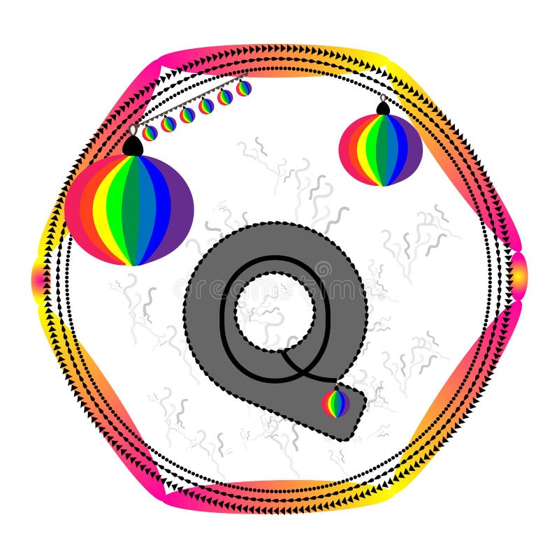 Alphabet Q. Letter Q Gradient Label. Rainbow Ball Sticker Frame Vector ...