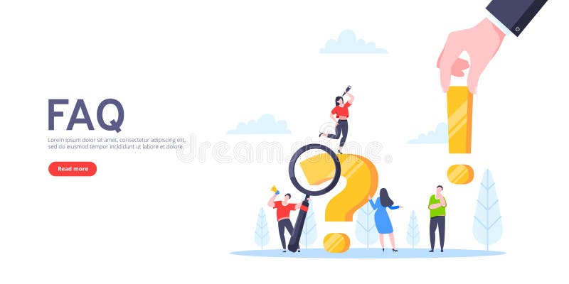 Q and a or FAQ Concept with Tiny People Characters, Big Question Mark ... Q and a or FAQ Concept with Tiny People Characters, Big Question Mark ...