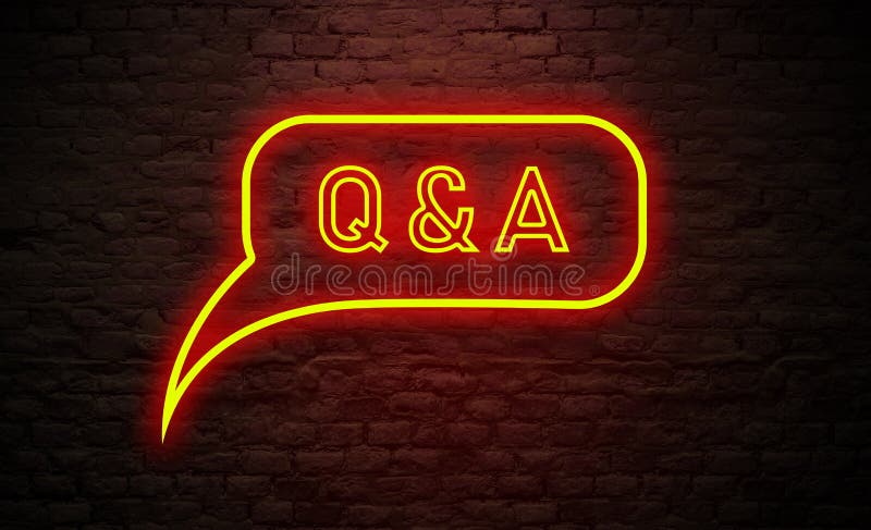 Q&a Neon Sign in Glowing Bubble Speech on Dark Brick Wall. Neon Light ...
