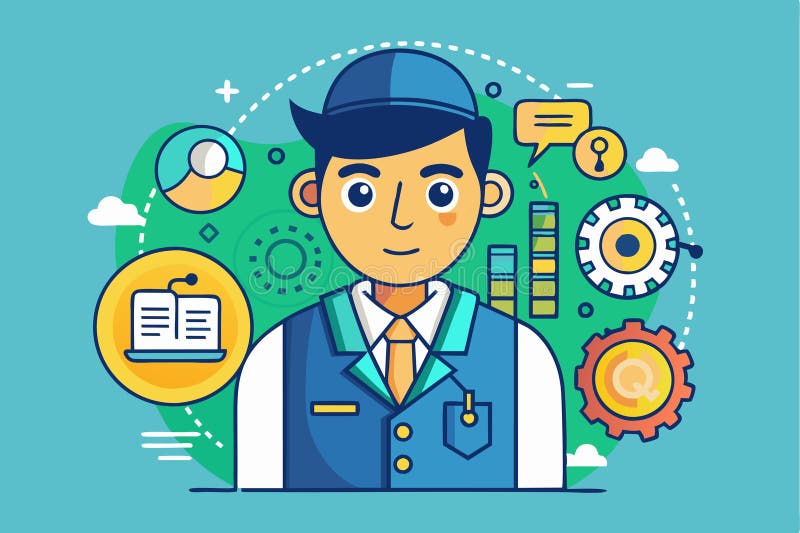 A QA Engineer is Depicted in a Vibrant Setting, Surrounded by Icons ...