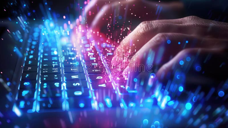 QA Engineer S Hand Typing on Floating Keyboard with Digital Elements in ...