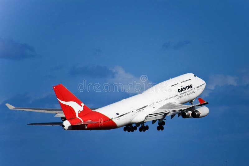 Qantas Boeing 747 Jet in Flight with Landing Gear. Editorial Photo ...