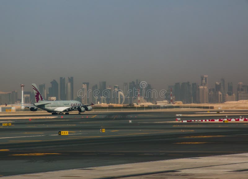 Qatar Airways Plane at Doha Airport Editorial Photography - Image of ...