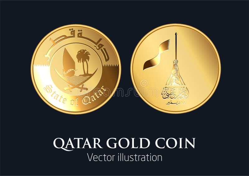 Qatar National Emblem Gold Coin Vector Illustration, Stock Illustration ...