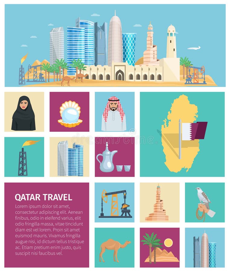 Qatar Culture Flat Icon Set Stock Vector - Illustration of isolated ...