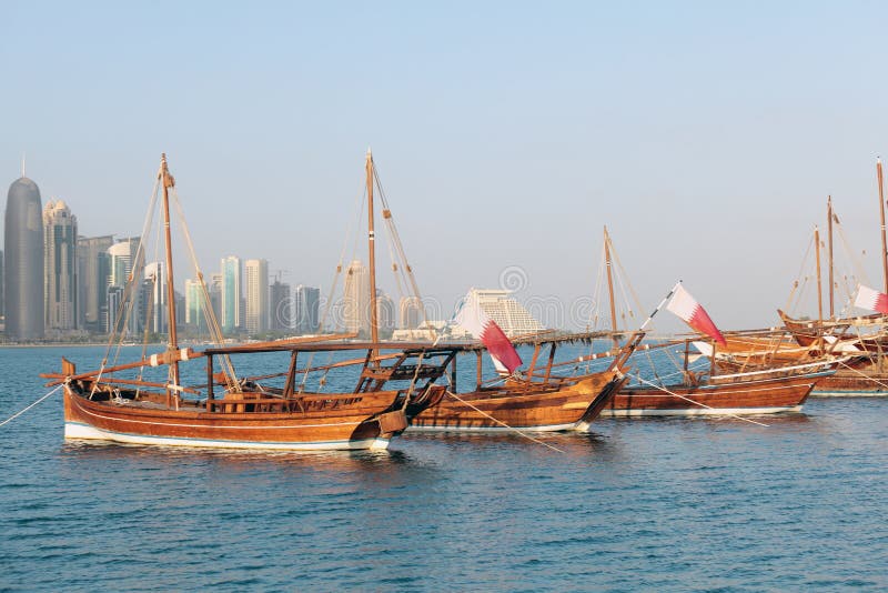 Qatar dhows on show stock photo. Image of flag, city - 28201456
