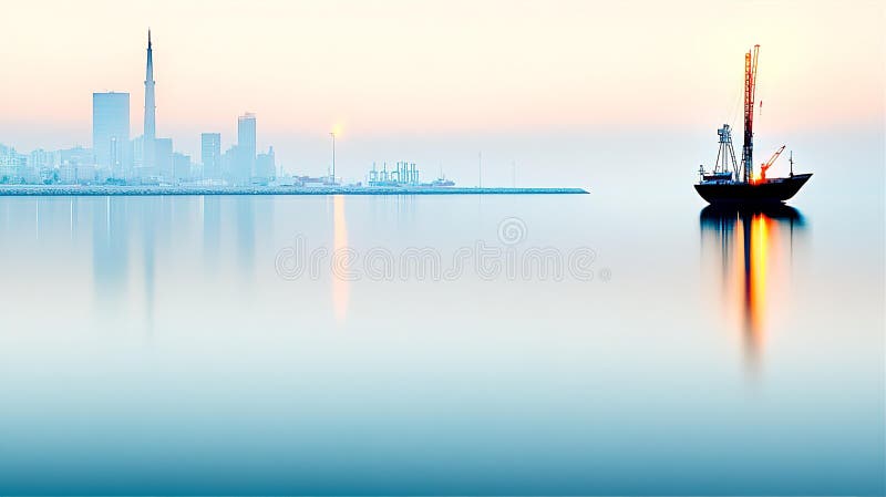 Qatar, Doha City View at Sunset Stock Illustration - Illustration of ...