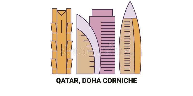 Qatar, Doha, Al Corniche Street, Travel Landmark Vector Illustration ...