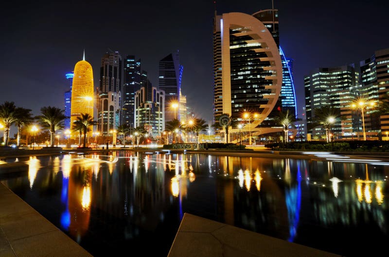 Qatar doha at night. stock photo. Image of cityscape - 89554116
