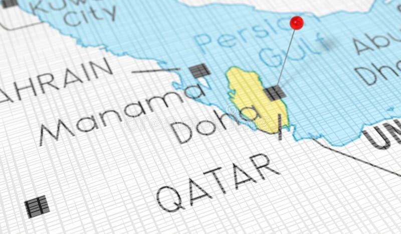 Qatar, Doha - Push Pin on Political Map Stock Illustration ...