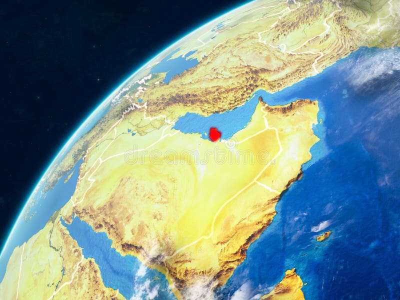 Qatar on Earth with Borders Stock Illustration - Illustration of world ...