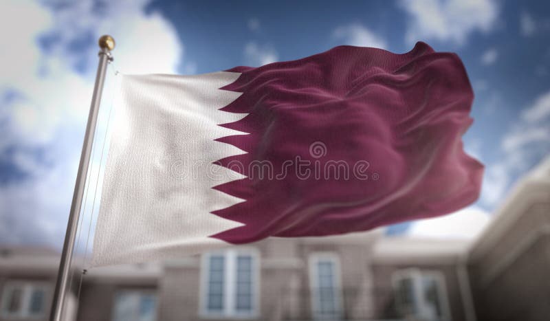 Qatar Flag 3D Rendering on Blue Sky Building Background Stock Image ...