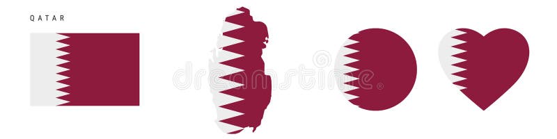 Qatar Flag in Different Shapes Icon Set. Flat Vector Illustration Stock ...