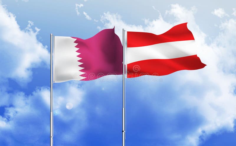 Austria and Qatar Flags Together Waving Against Blue Sky Stock ...