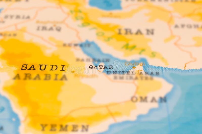 Qatar in Focus on a Tilted World Map. Stock Illustration - Illustration ...