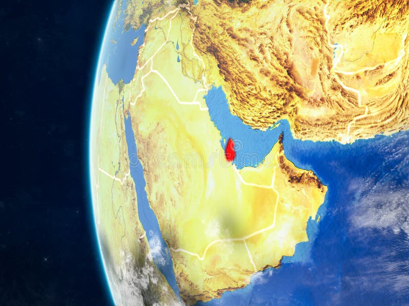 Qatar on globe from space stock illustration. Illustration of asia ...