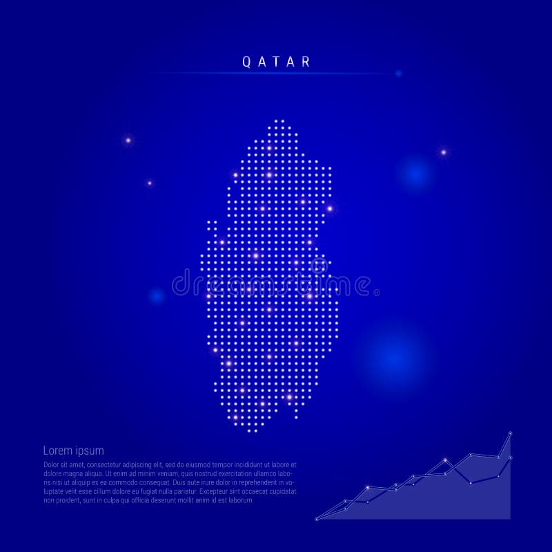 Qatar Illuminated Map with Glowing Dots. Dark Blue Space Background ...